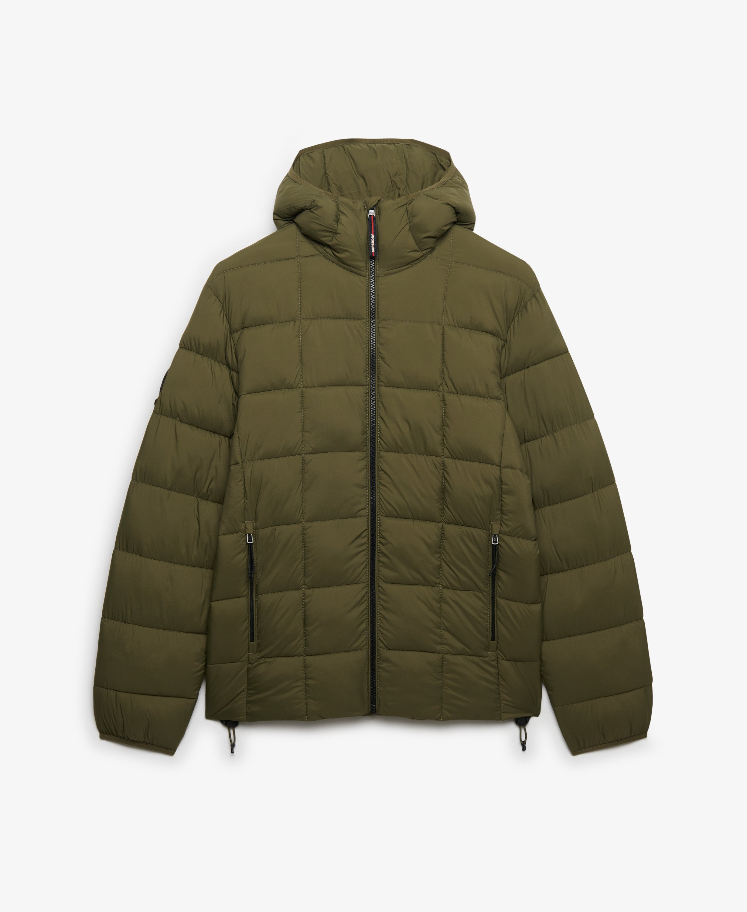 mens Hooded Box Quilt Fuji Lite Jacket in Chive Green | Superdry UK