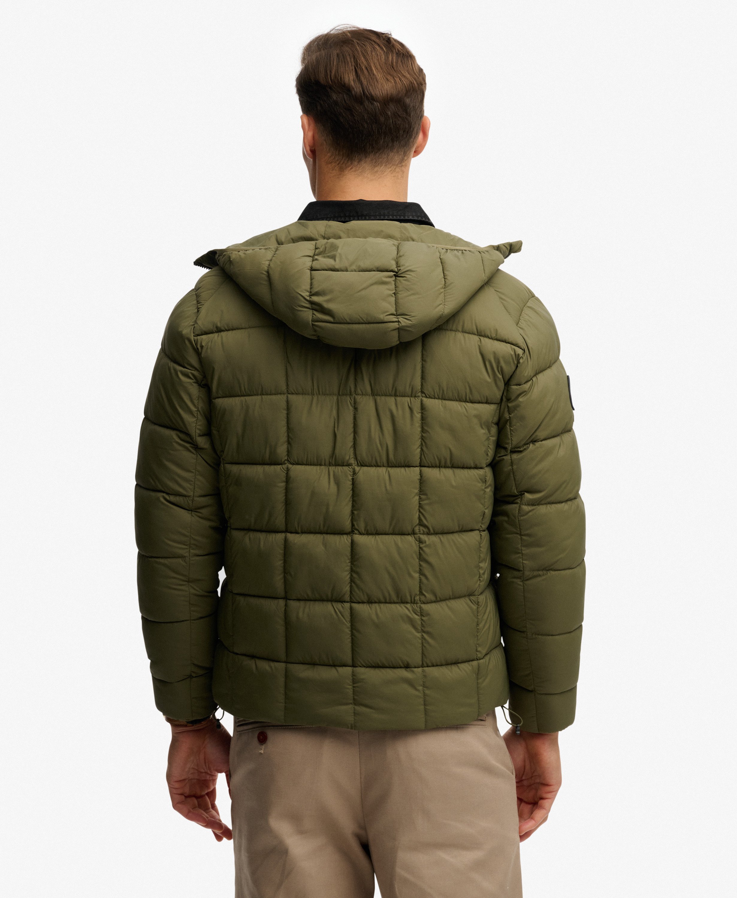 mens Hooded Box Quilt Fuji Lite Jacket in Chive Green | Superdry UK
