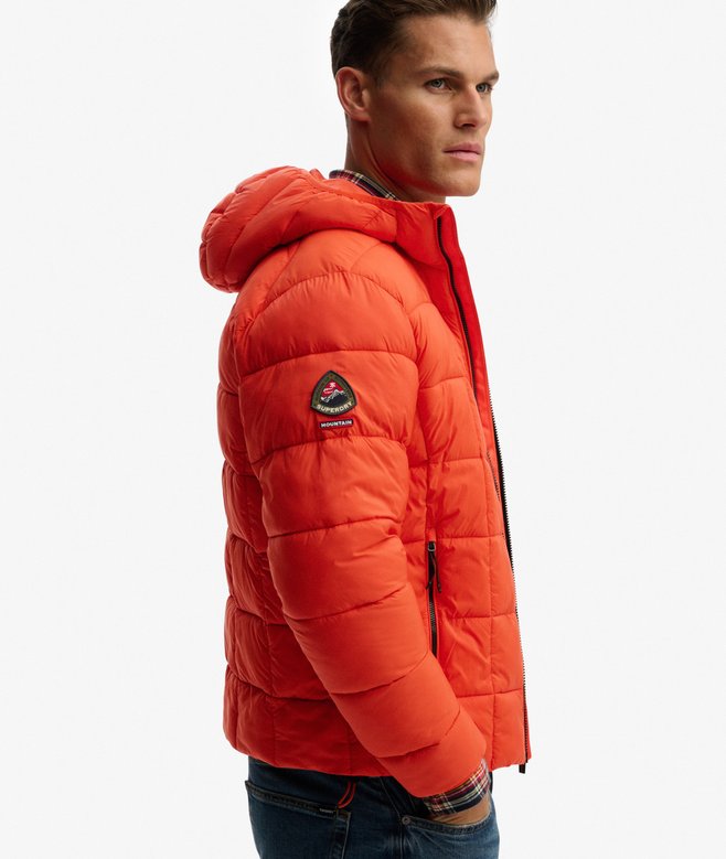 mens Hooded Box Quilt Fuji Lite Jacket in Peak Orange | Superdry UK
