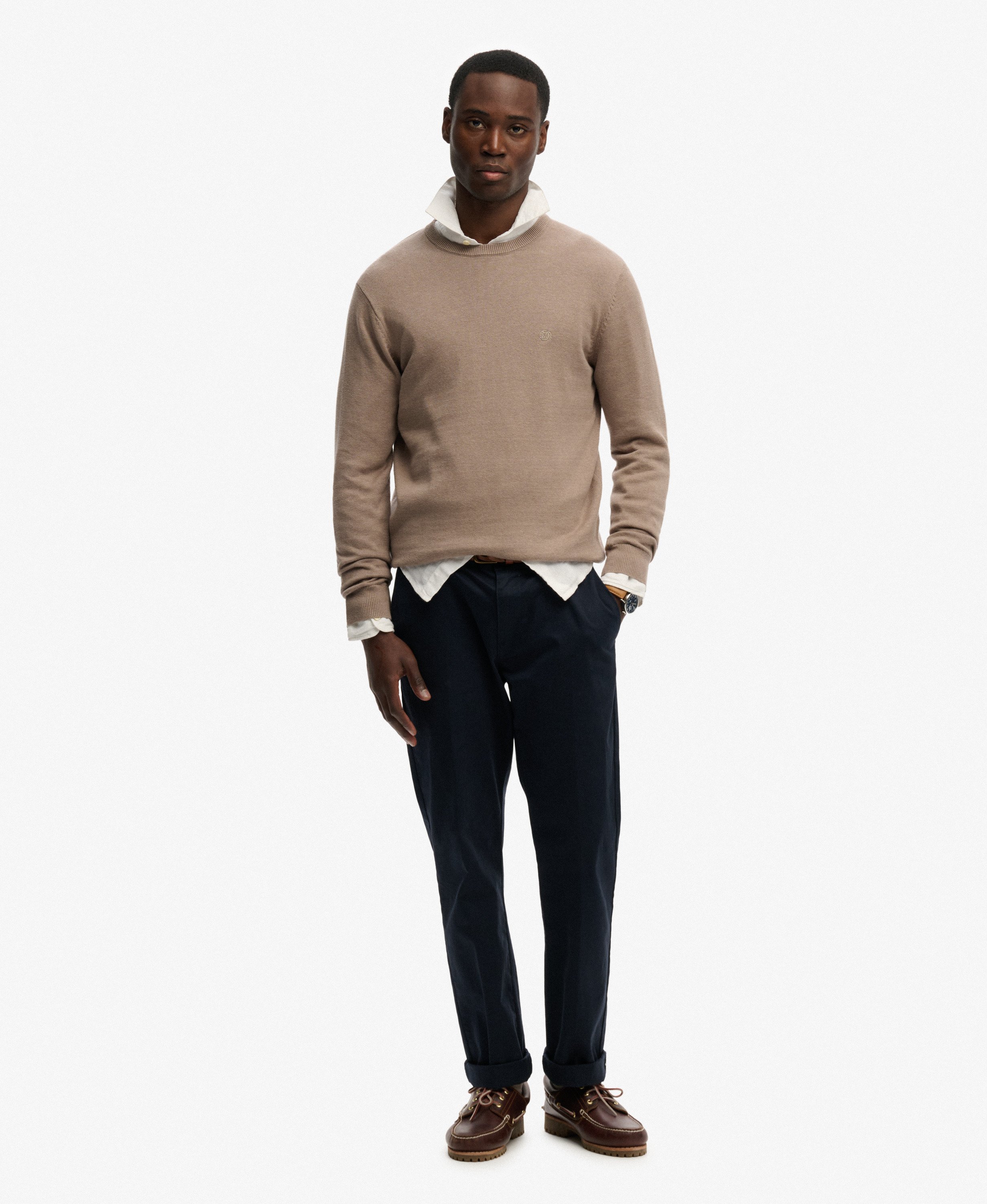 mens Essentials Cotton Jumper in Husk Brown Marl | Superdry UK