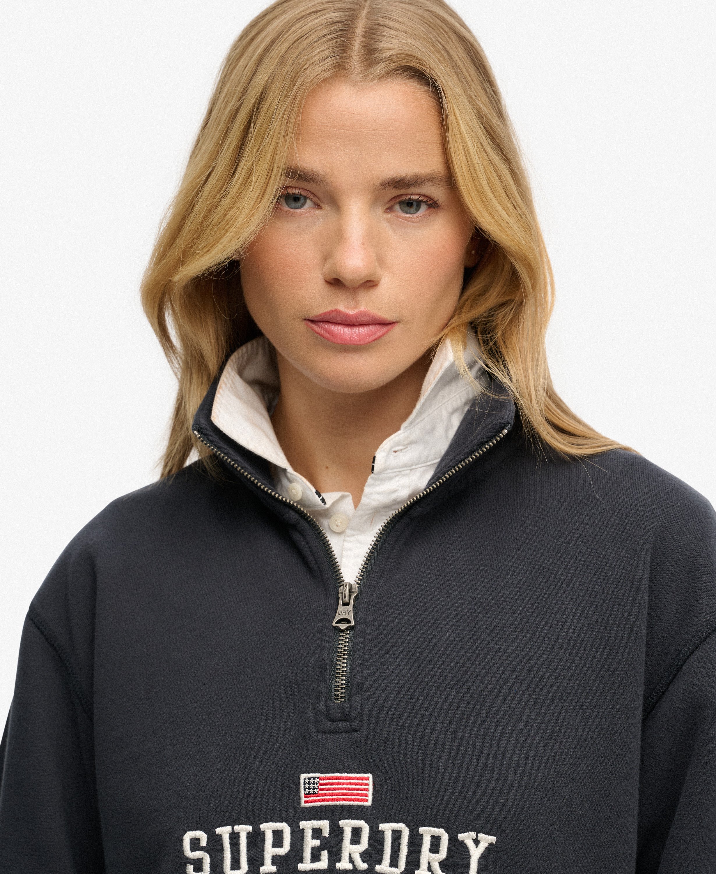 womens Athletic Essentials Graphic Half Zip Sweatshirt in Eclipse Navy ...