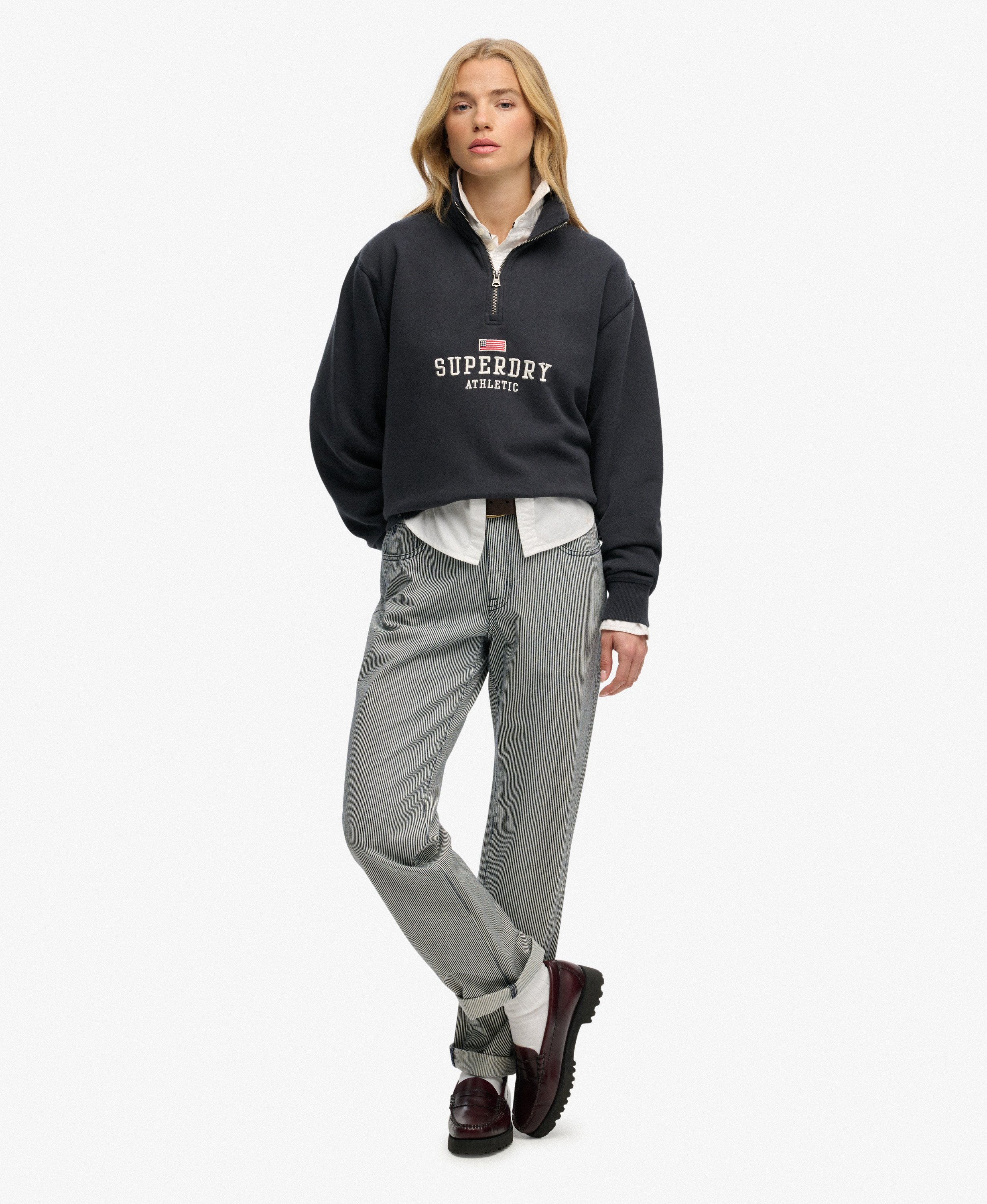 womens Athletic Essentials Graphic Half Zip Sweatshirt in Eclipse Navy ...