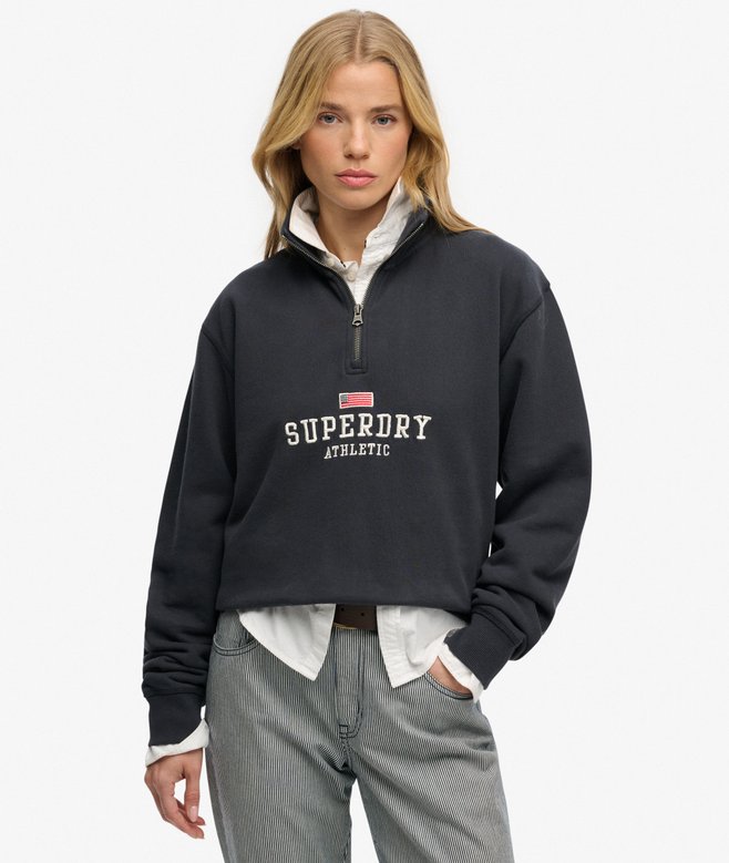 womens Athletic Essentials Graphic Half Zip Sweatshirt in Eclipse Navy ...