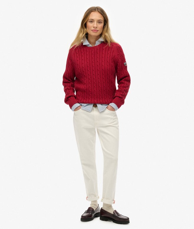 womens Slouchy Cable Knit Jumper in Bordeaux Red | Superdry UK