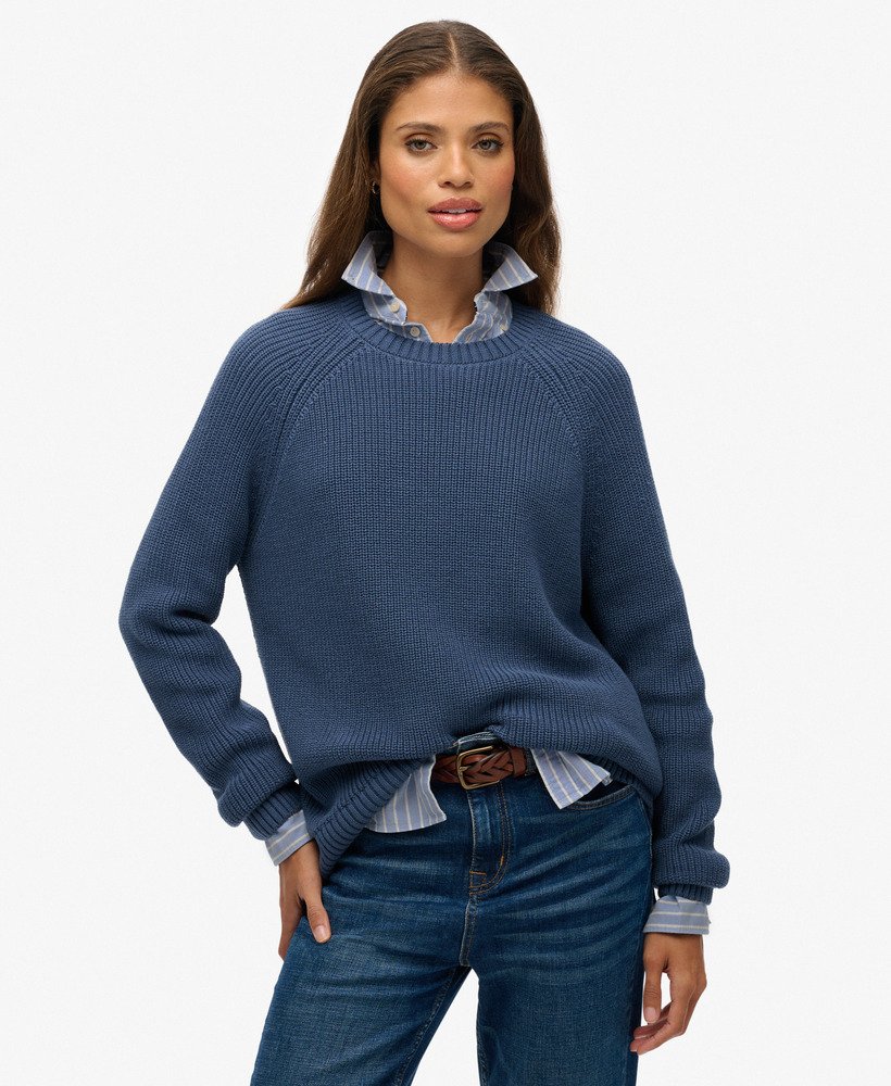 womens Relaxed Ribbed Knitted Jumper in VINTAGE BLUE | Superdry UK